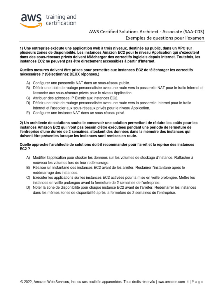 Questions pour l'examen AWS SAA-C03 | PDF | Amazon Web Services ...
