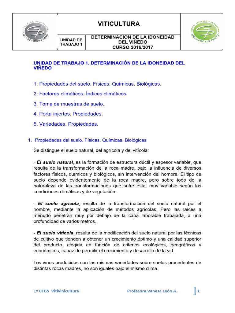 U.T 1 Determinacion Idoneidad Viñedo | PDF