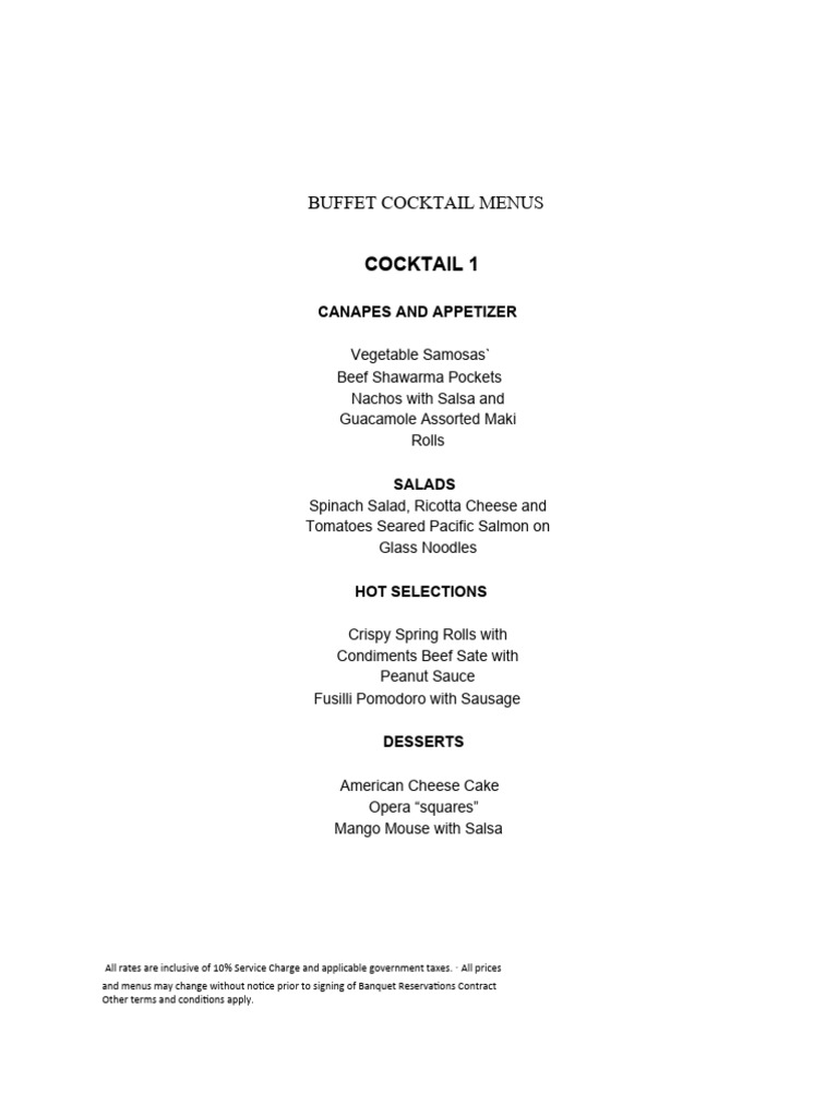MNLSB - Buffet Cocktail Menu | PDF | Salad | Hors D'oeuvre