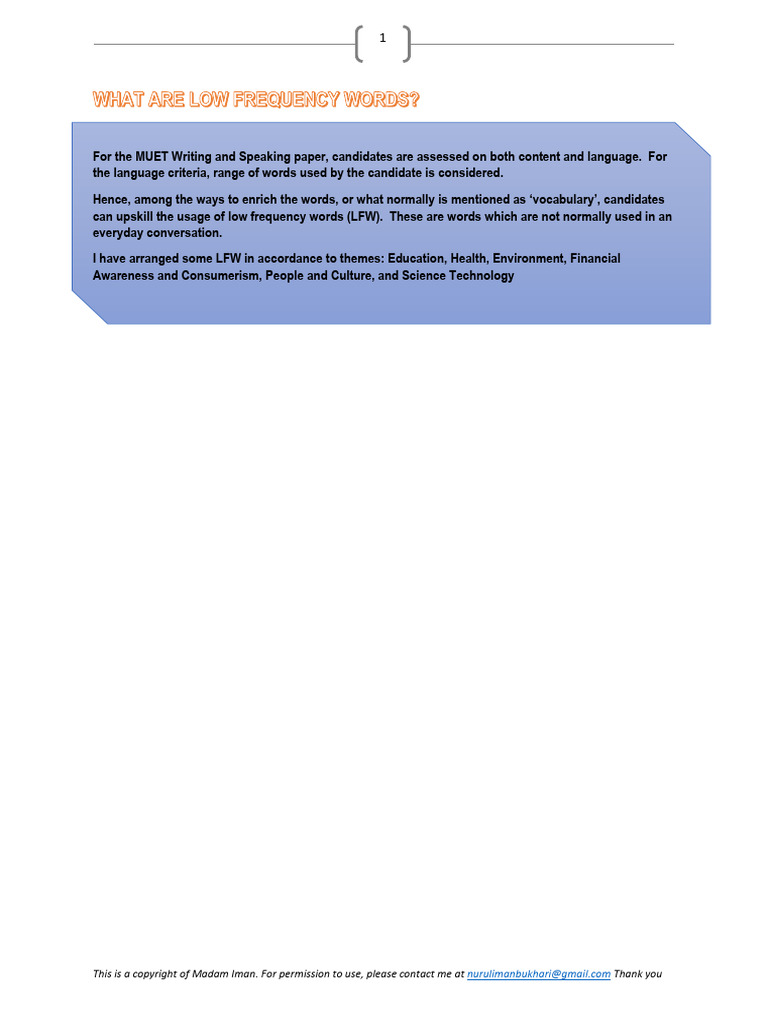 Muet Low Frequency Words 2023 PDF Stocks Investing