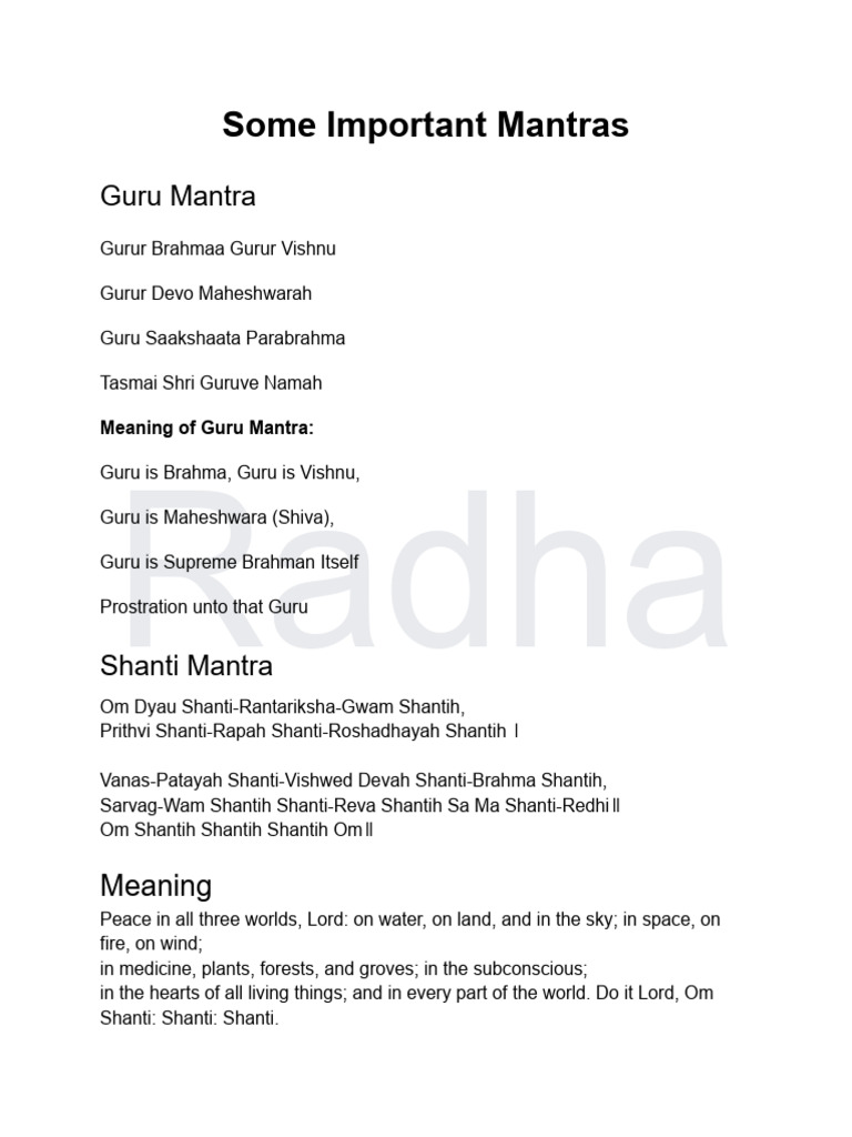 Essential Yoga Mantras and Meanings | PDF | Self-Improvement | Wellness