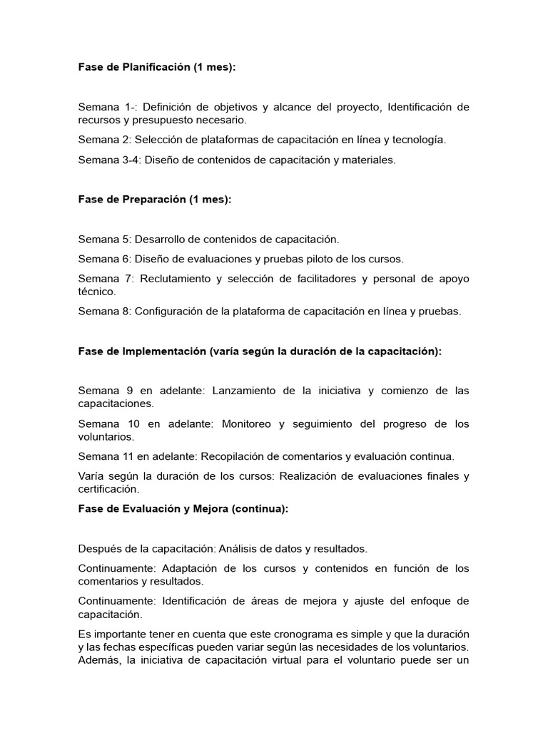 Cronograma de Implementacion | PDF