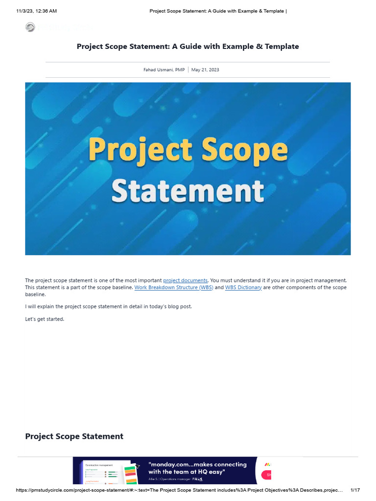 Project Scope Statement - A Guide With Example & Template | PDF ...