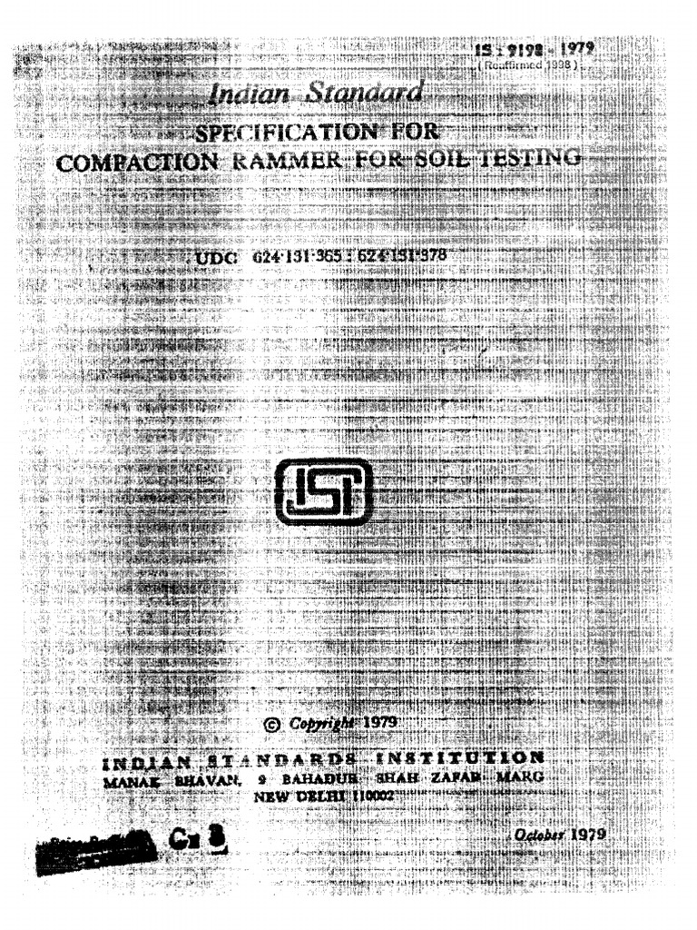 IS 9198-1979 - Compaction Rammer For Soil Testing | PDF