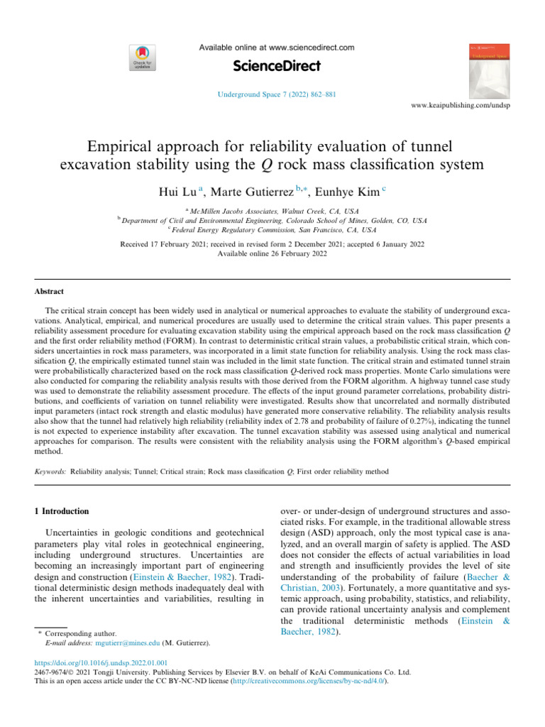 Empirical Approach For Reliability Evaluation of Tunnel Excava - 2022 ... Empirical Approach For Reliability Evaluation of Tunnel Excava - 2022 ...