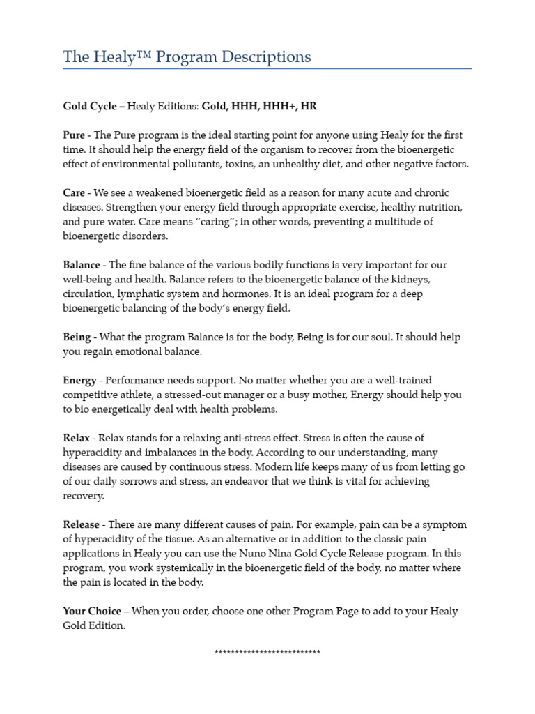 Healy Program Descriptions | PDF | Gastrointestinal Tract | Stress ...