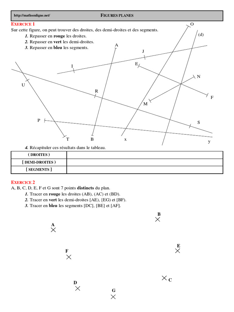 Chap 2 - Ex 1B - Tracer Des Droites, Demi-Droites, Segments - CORRIGE | PDF