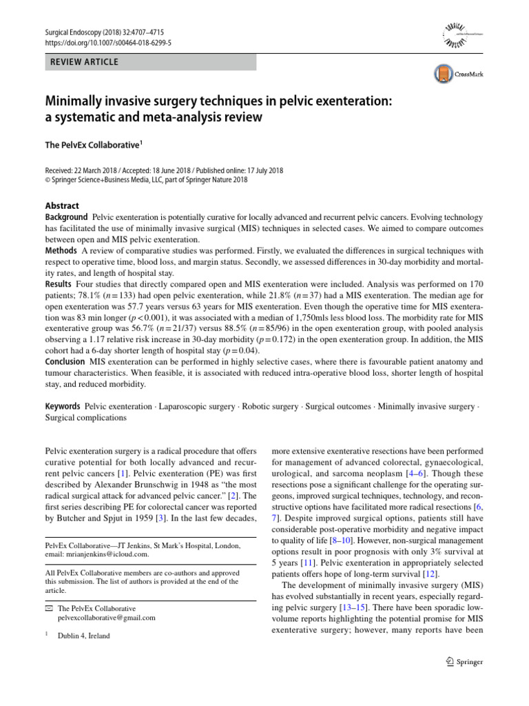 Minimally Invasive Surgery Techniques in Pelvic Exenteration - A ...