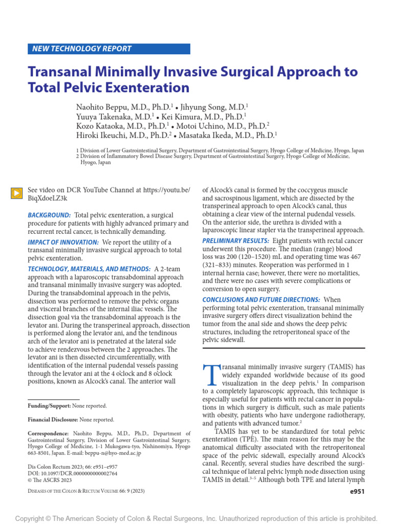 Transanal Minimally Invasive Surgical Approach To Total Pelvic ...