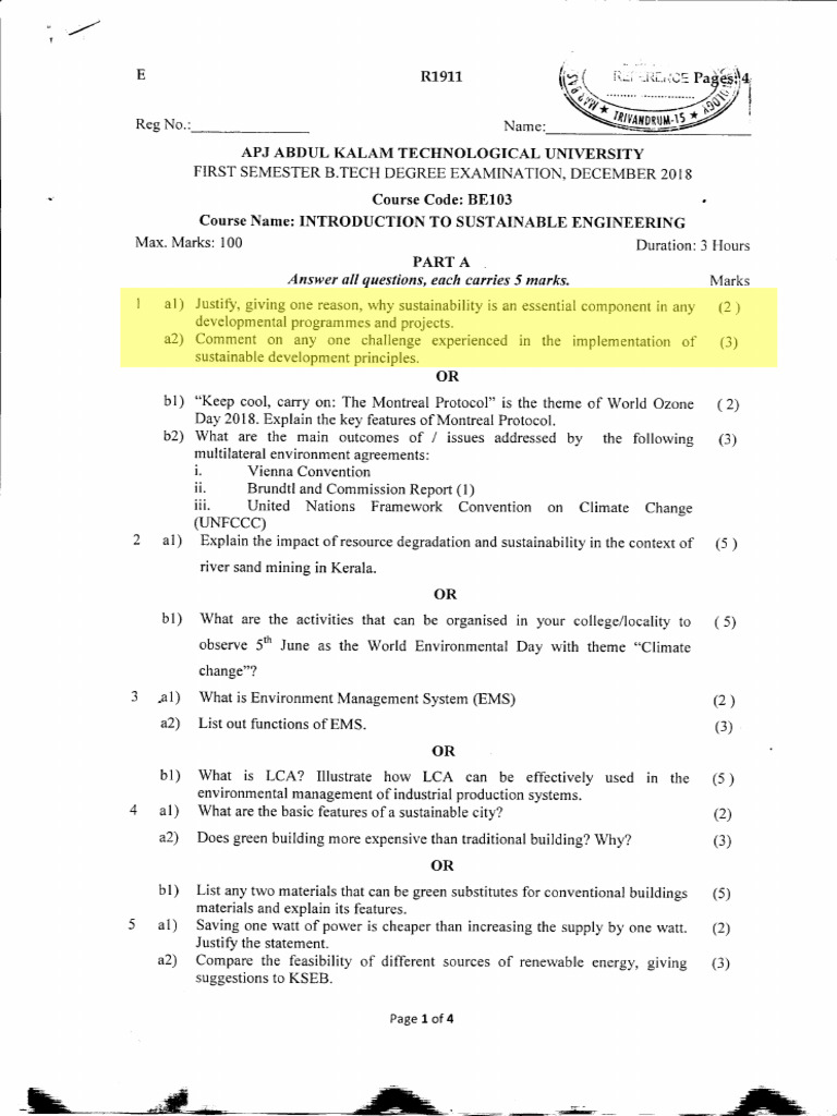 Sustainable Engineering Qs Paper KTU | PDF