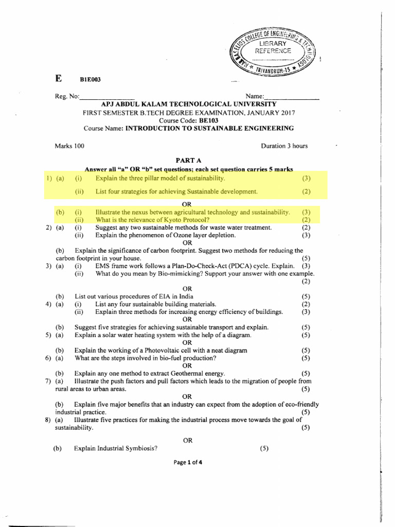 KTU Sustainable Engineering May 2019 Qs Paper | PDF