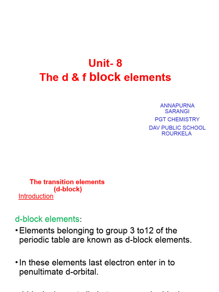 D and F Block Elements | PDF