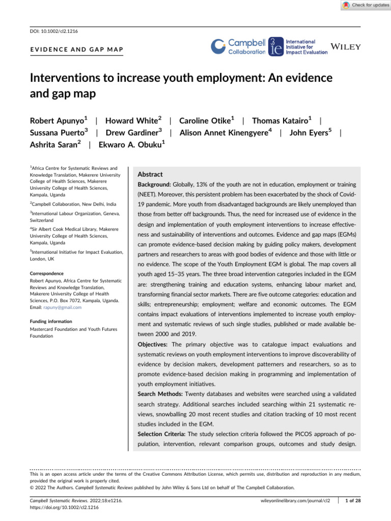 Campbell Systematic Reviews - 2022 - Apunyo - Interventions To Increase ...
