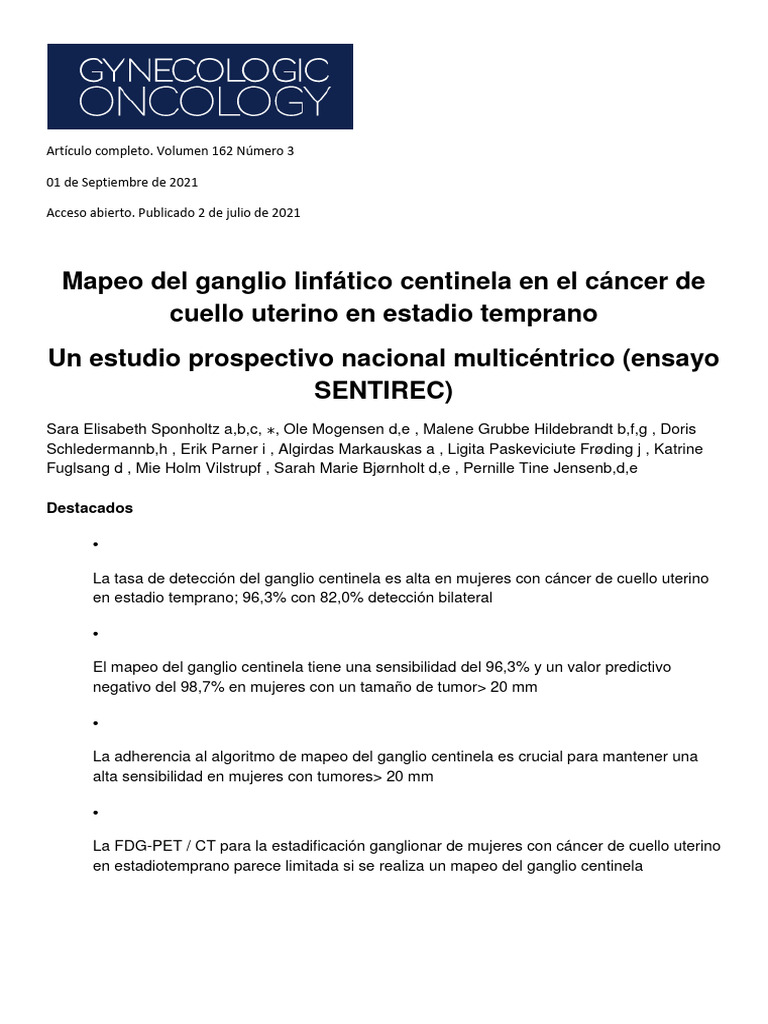Mapeo Del Ganglio Linfatico Centinela en El Cancer de Cuello Uterino en ...
