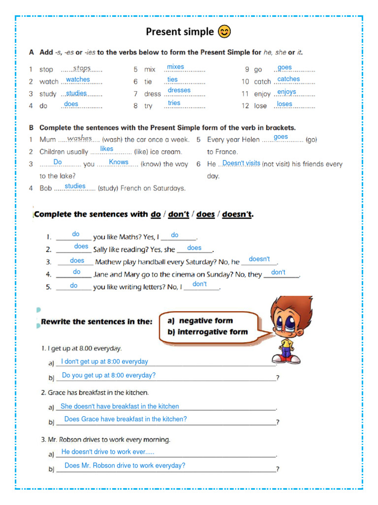Present Simple Verb Forms Guide | PDF