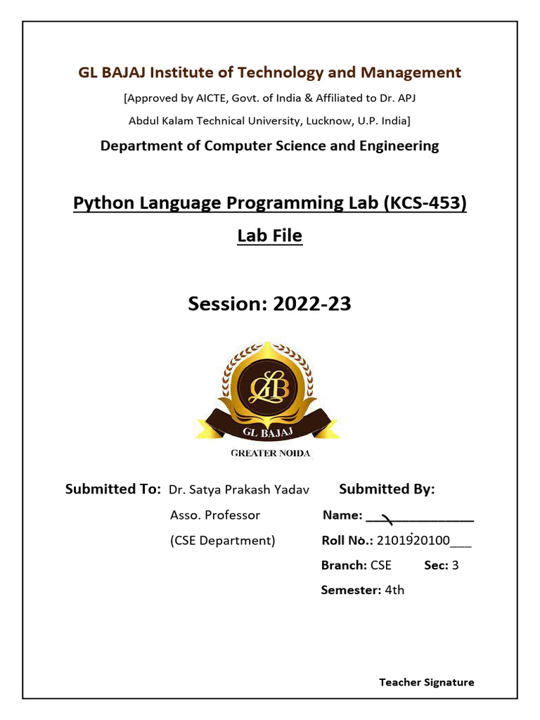Python Language Programming LAB - 1 FORMAT. MANIKYA | PDF | Computing | Computer Programming