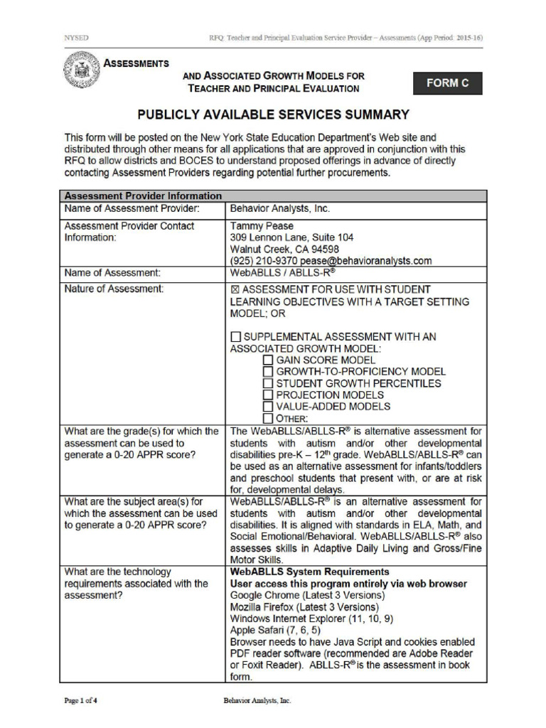Behavior Analysts Forms C and H | PDF | Educational Assessment ...