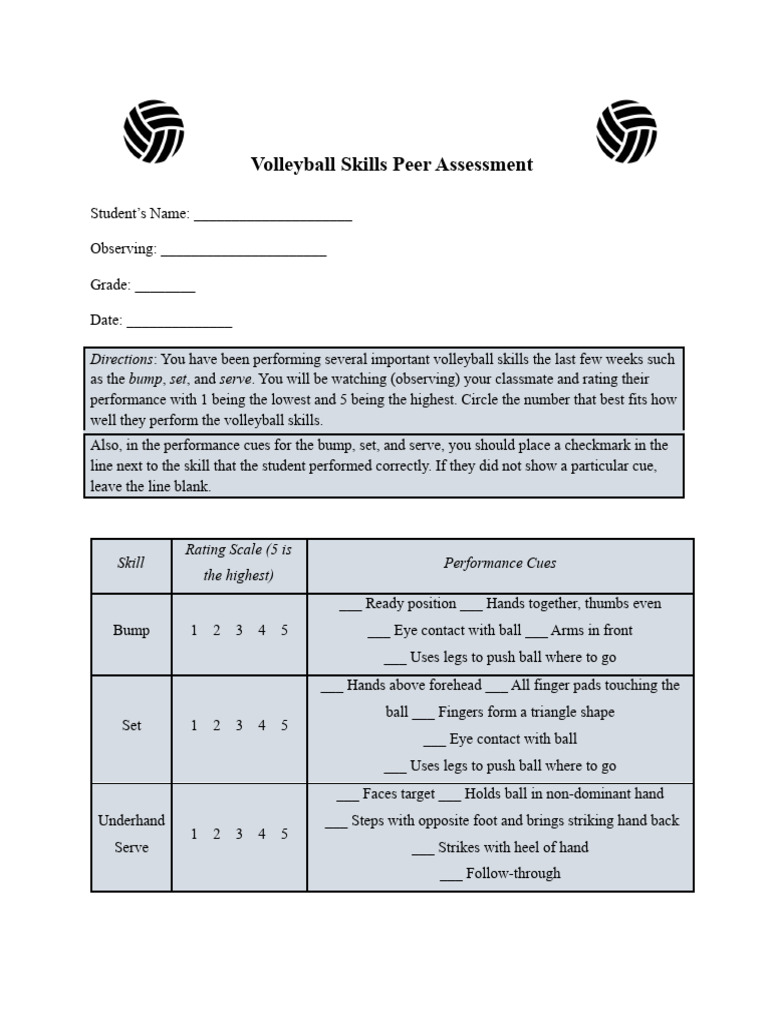 Psychomotor Assessment Volleyball | PDF