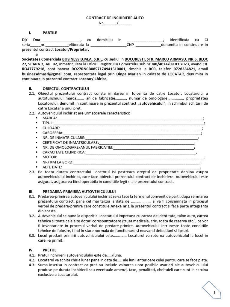 Contract Inchiriere | PDF