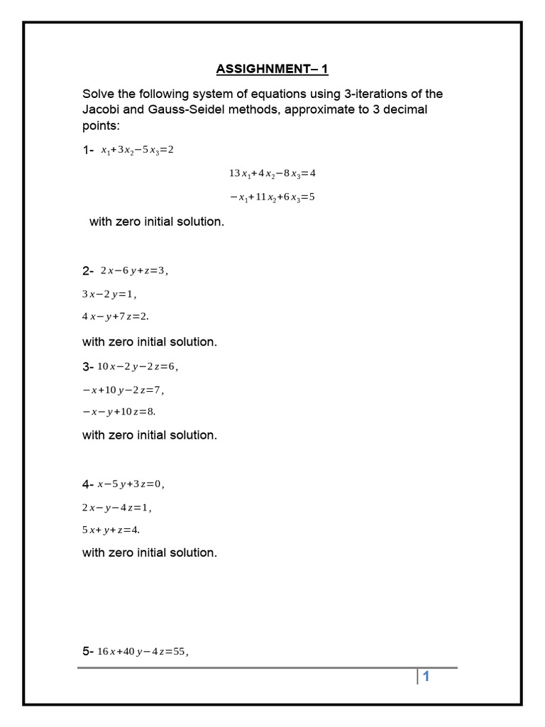 Assignent-1 Numerical Solution Linear | PDF Assignent-1 Numerical Solution Linear | PDF