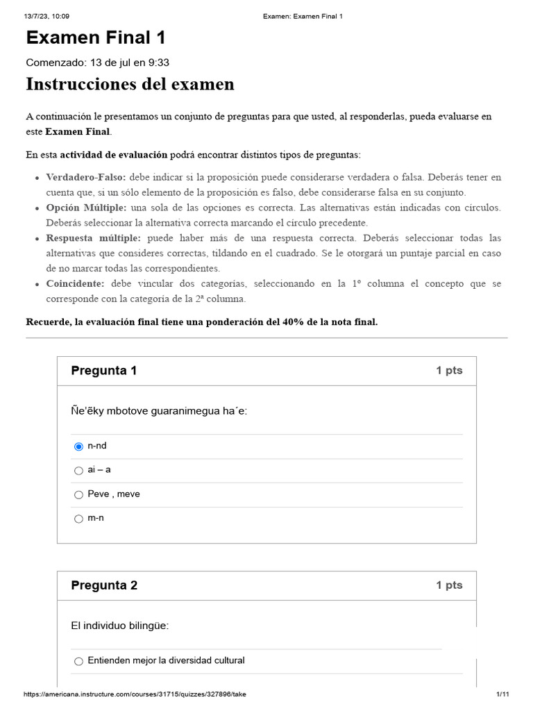 Examen Final Guarani | PDF | Multilingüismo | Segundo lenguaje