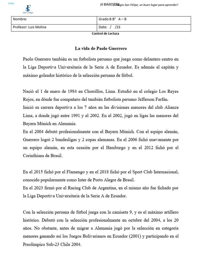 Paolo Guerrero | PDF | Equipos deportivos | Códigos de fútbol Paolo Guerrero | PDF | Equipos deportivos | Códigos de fútbol