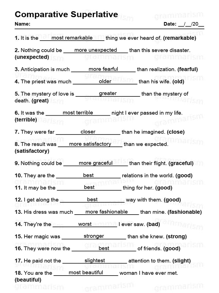 Grammarism Comparative Superlative Test 5 Solved 15101500 | PDF