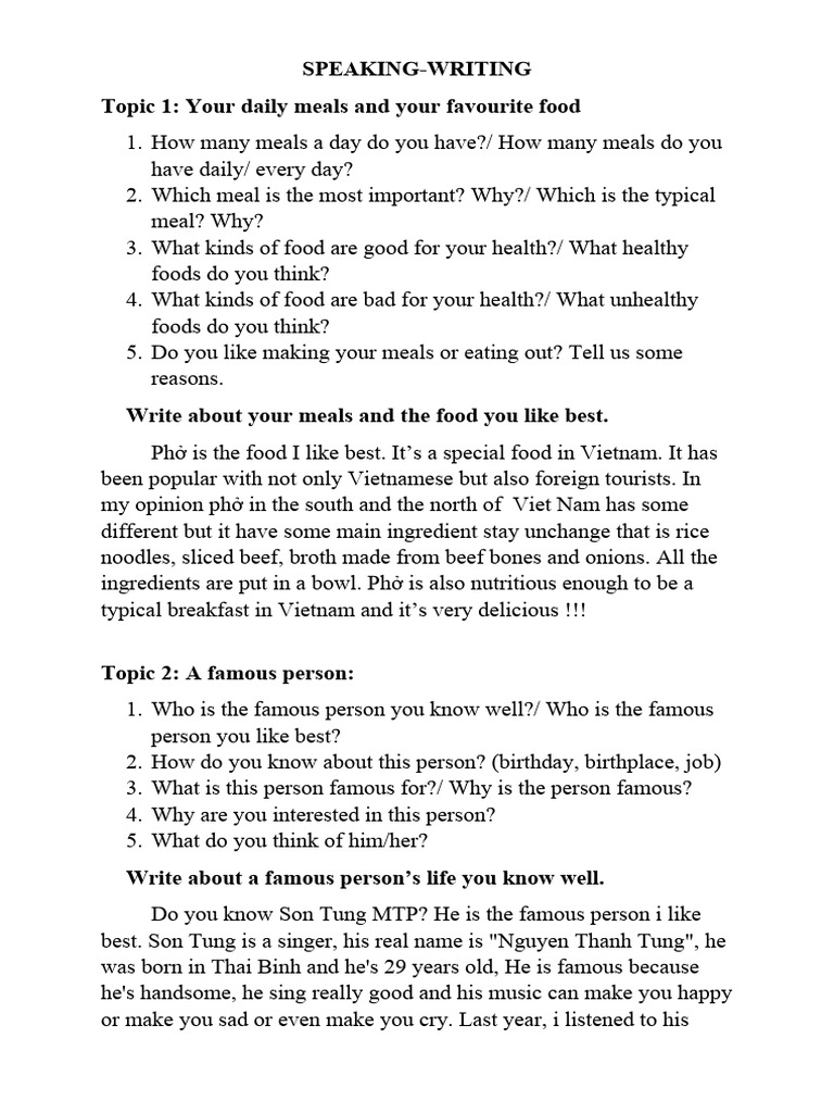 Ta2 Speaking Writing | PDF | Cooking | Cuisine