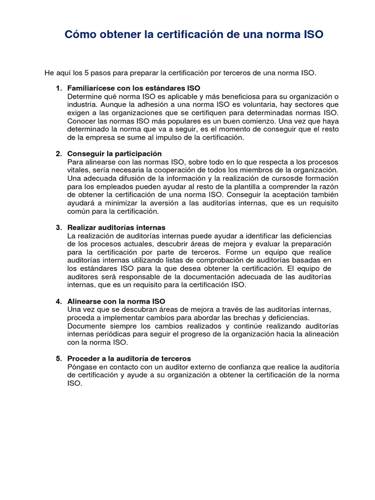 5 Pasos para Certificar en Una Norma Iso | PDF | Finanzas y dinero