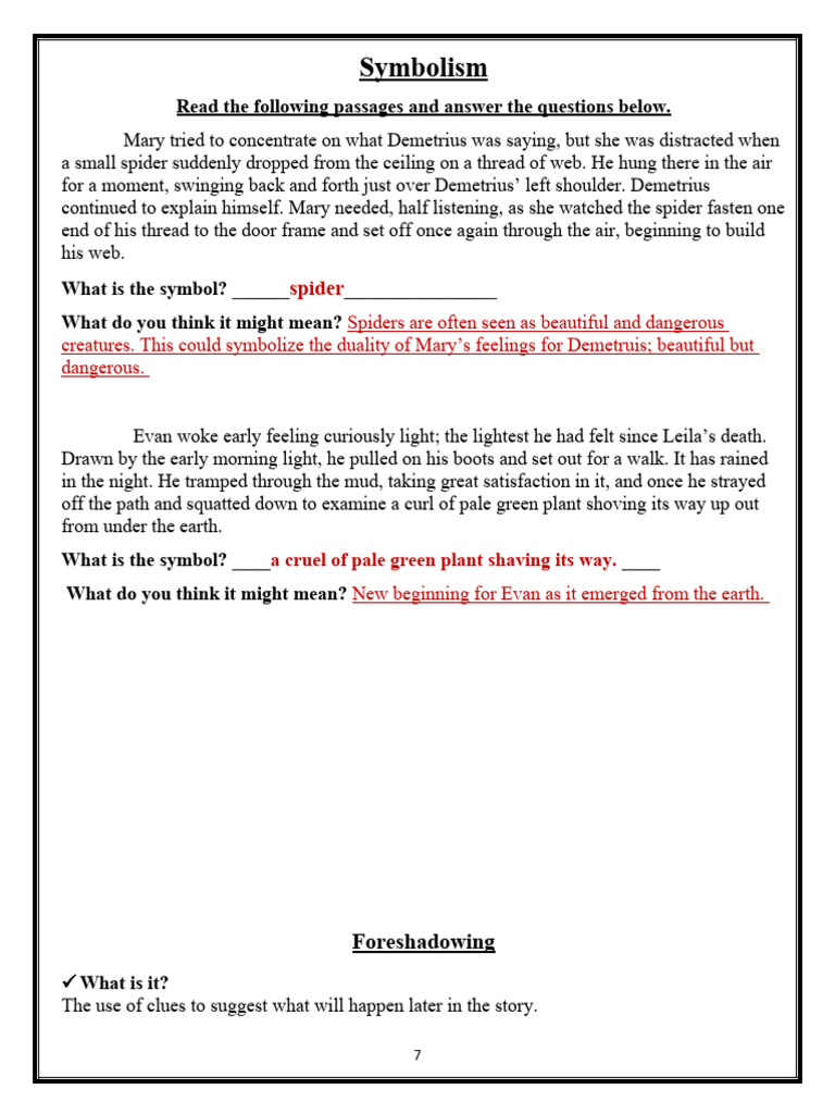 Foreshadowing And Symbolism Pdf