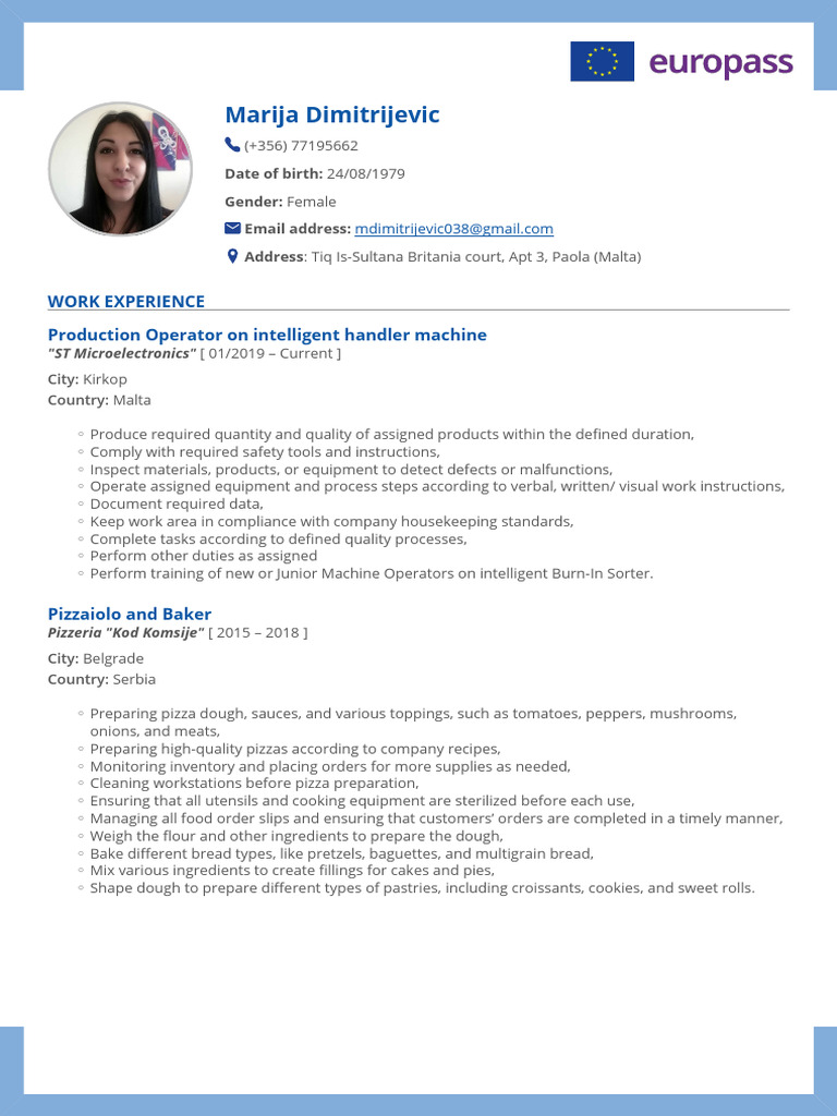 Marija Dimitrijevic CV 2021 | PDF | Pizza | Restaurants