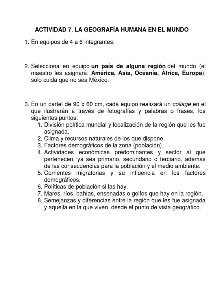 Actividad 7. La Geografía Humana en El Mundo | PDF
