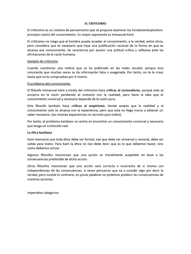 Qué es el criticismo y su importancia | PDF