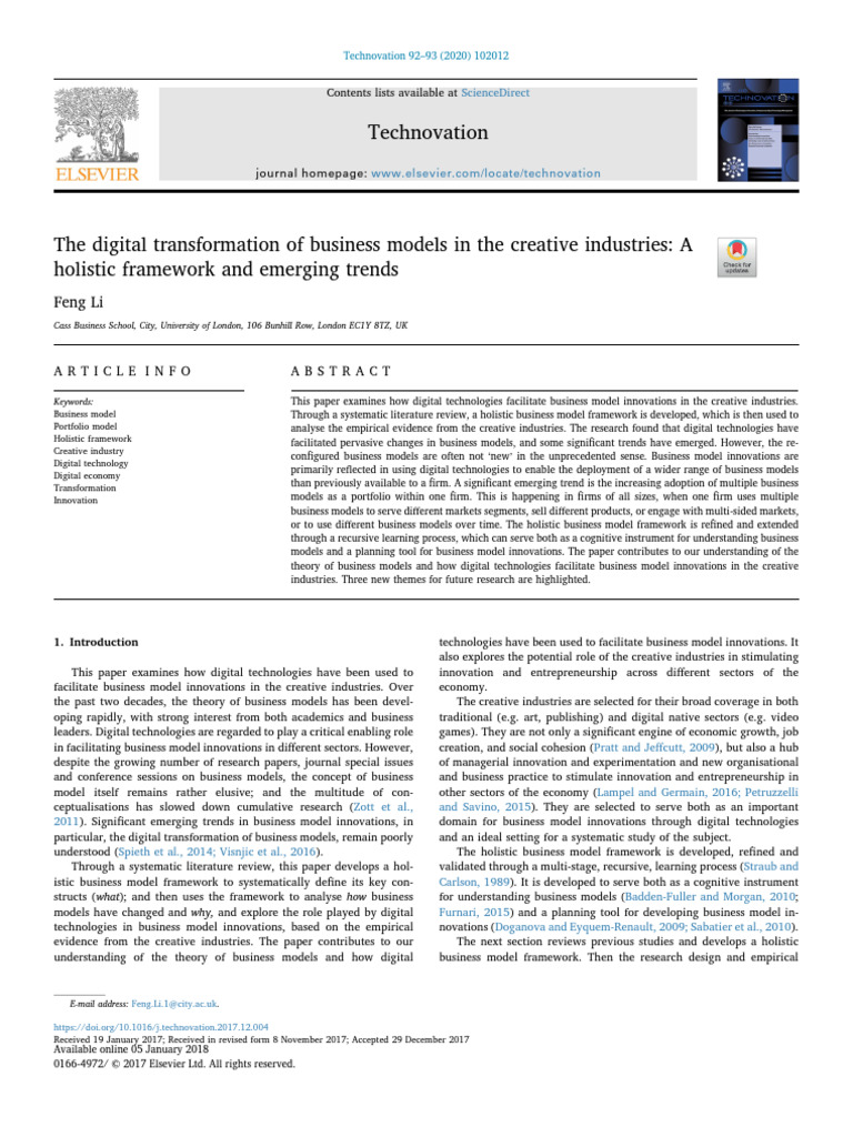 The Digital Transformation of Business Models Holistic Framework - A ...