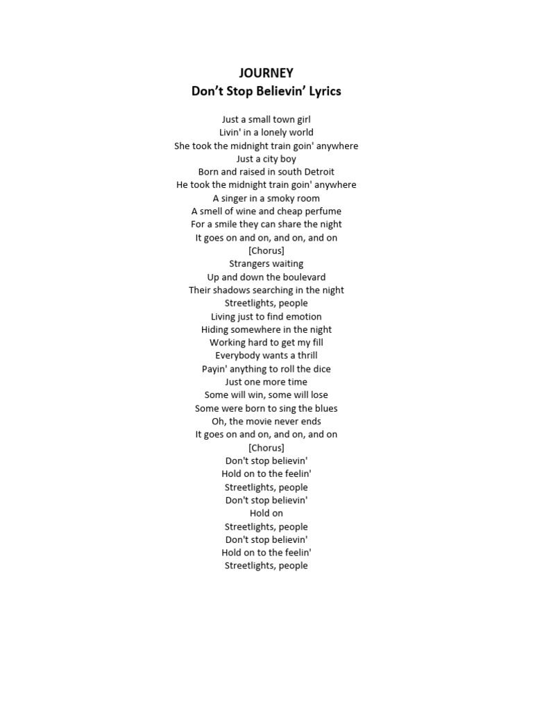 Don't Stop Believin' Lyrics | PDF