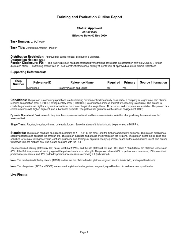 07-PLT-9010 PLT Ambush Checklist | PDF | Platoon | Sergeant