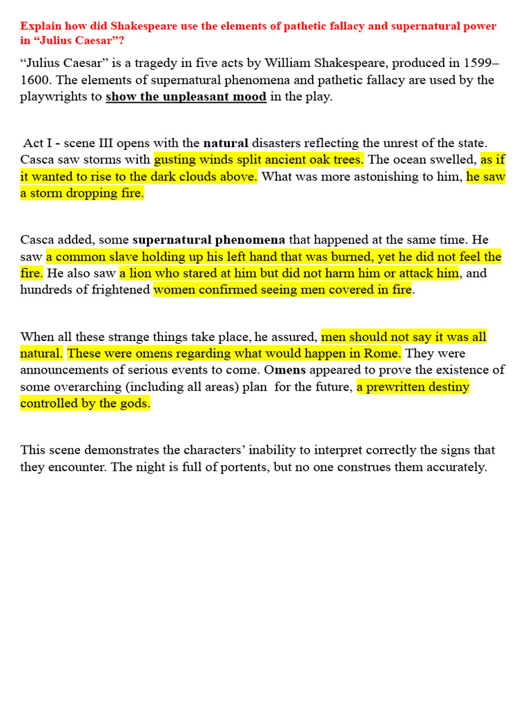 Explain How Did Shakespeare Use The Elements of Pathetic Fallacy and ...