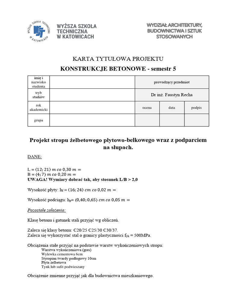 Karta Tytułowa Projektu | PDF