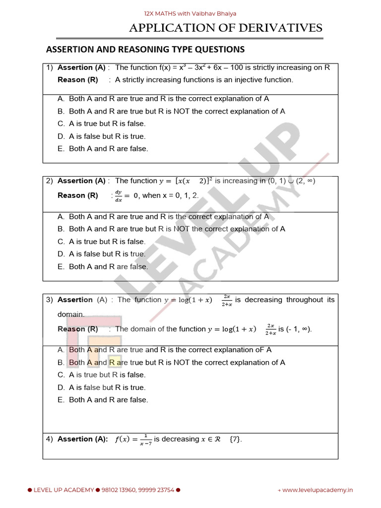 12XM ARMCQ - Application of Derivatives | PDF | Teaching Methods ...