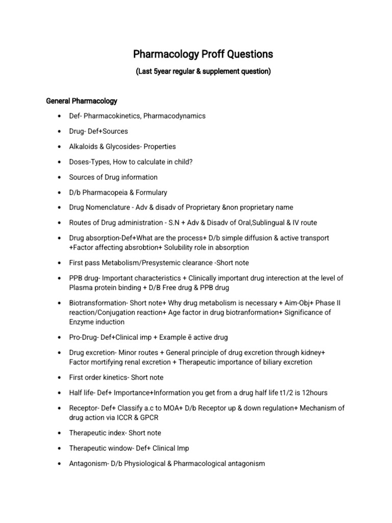 Pharmacology Proff Question Compiled by Mahin | PDF