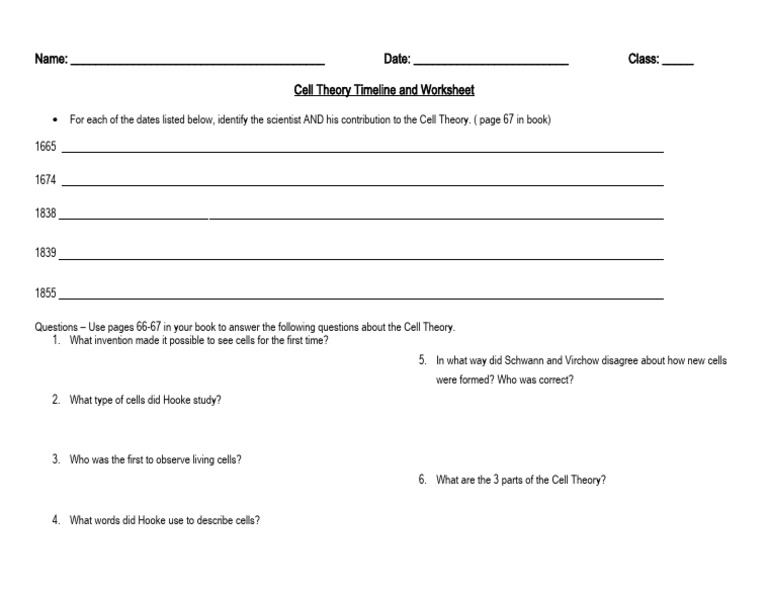 Cell Theory Timeline and Worksheet | PDF