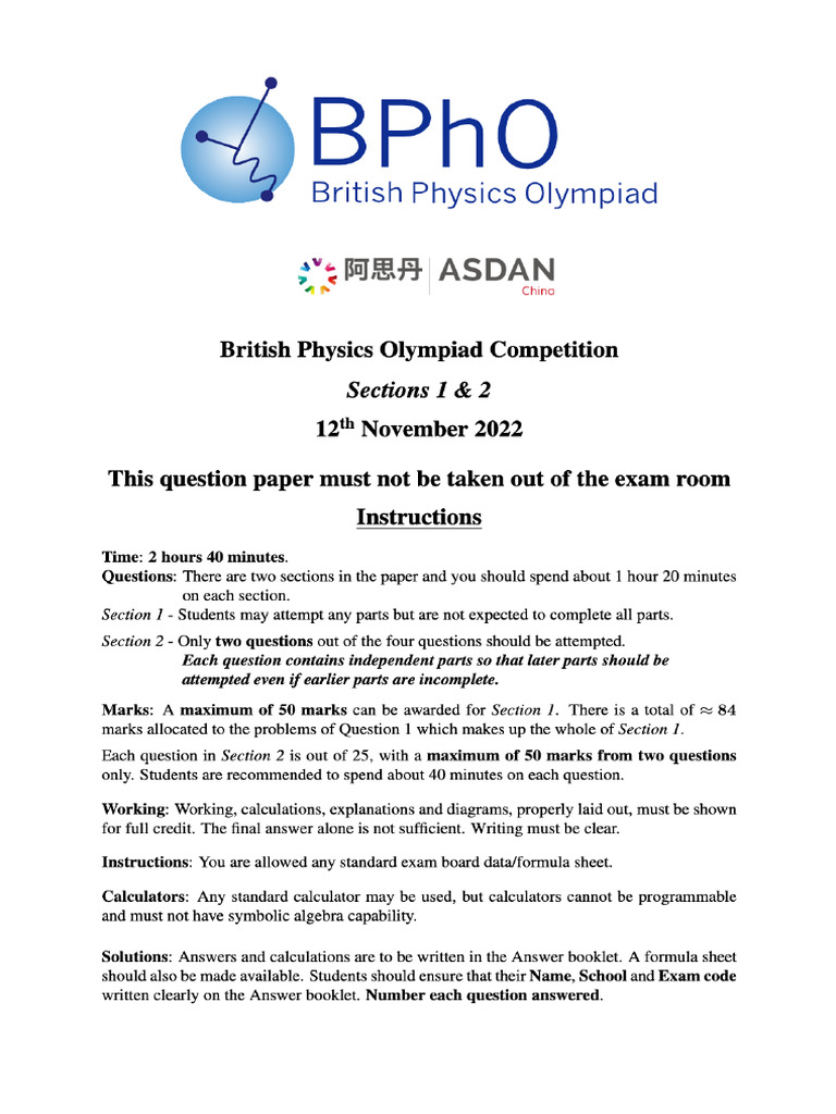 2022 BPhO R1 真题（无答案） | PDF