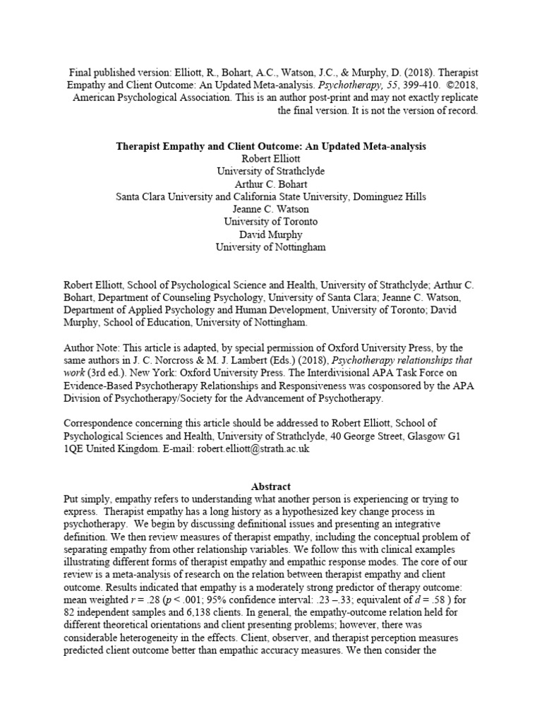 Empathy and Client Outcome | PDF | Psychotherapy | Empathy