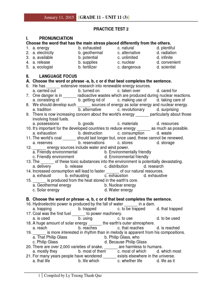 A11A1 Unit 11 Practice Test 2 | PDF