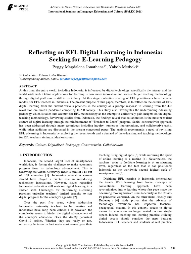 Reflecting On EFL Digital Learning in Indonesia: Seeking For E-Learning Pedagogy | PDF ...