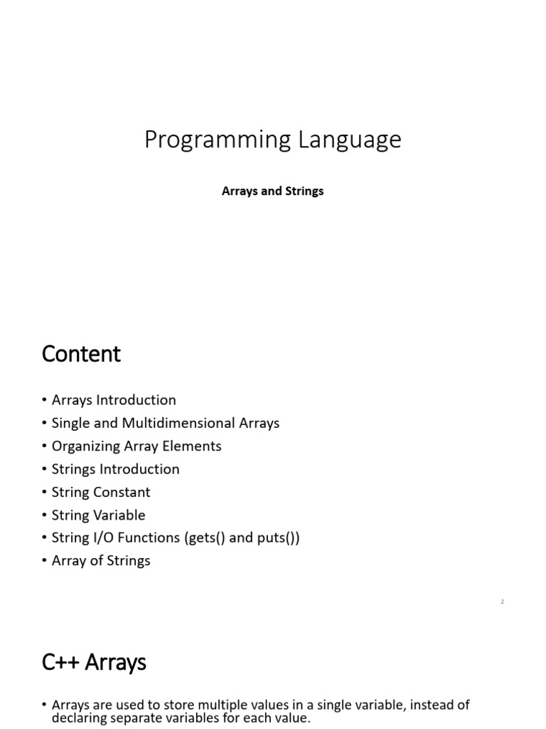 Programming Language: Arrays and Strings | PDF