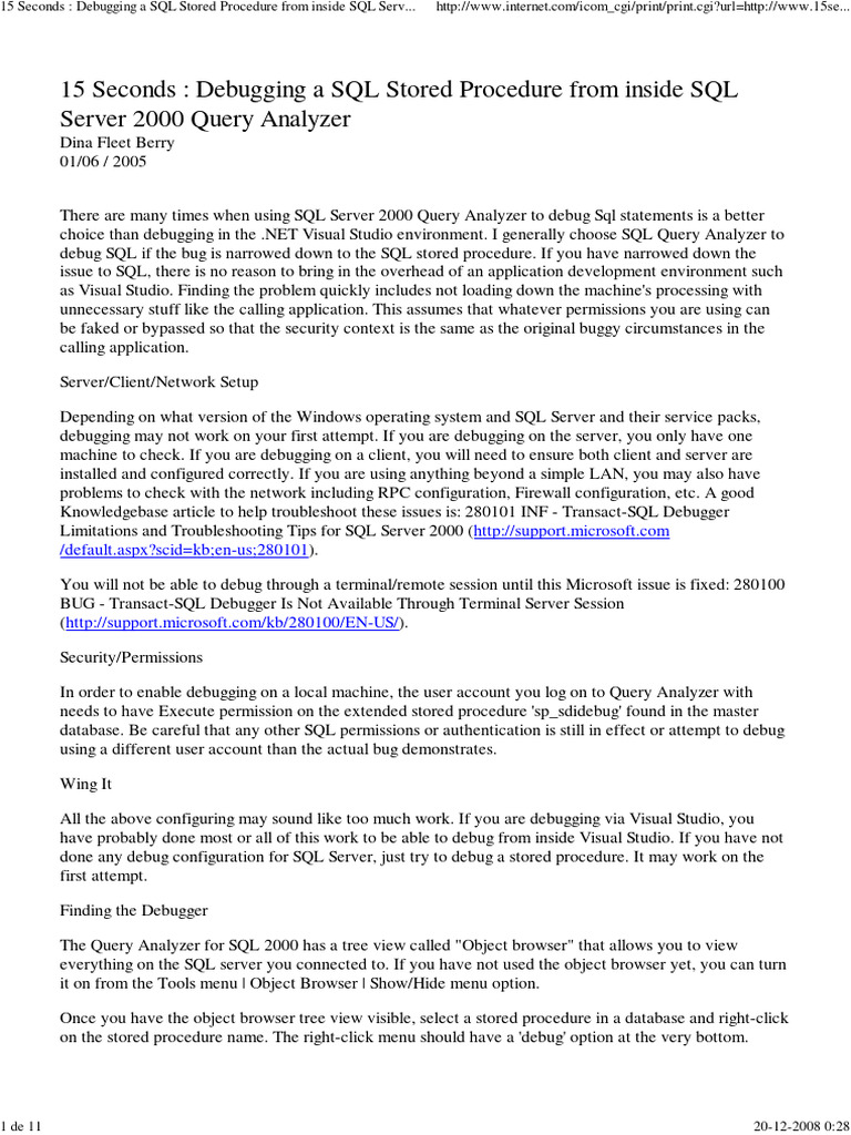 15 Seconds _ Debugging a SQ.. | PDF | Microsoft Sql Server | Parameter (Computer Programming)