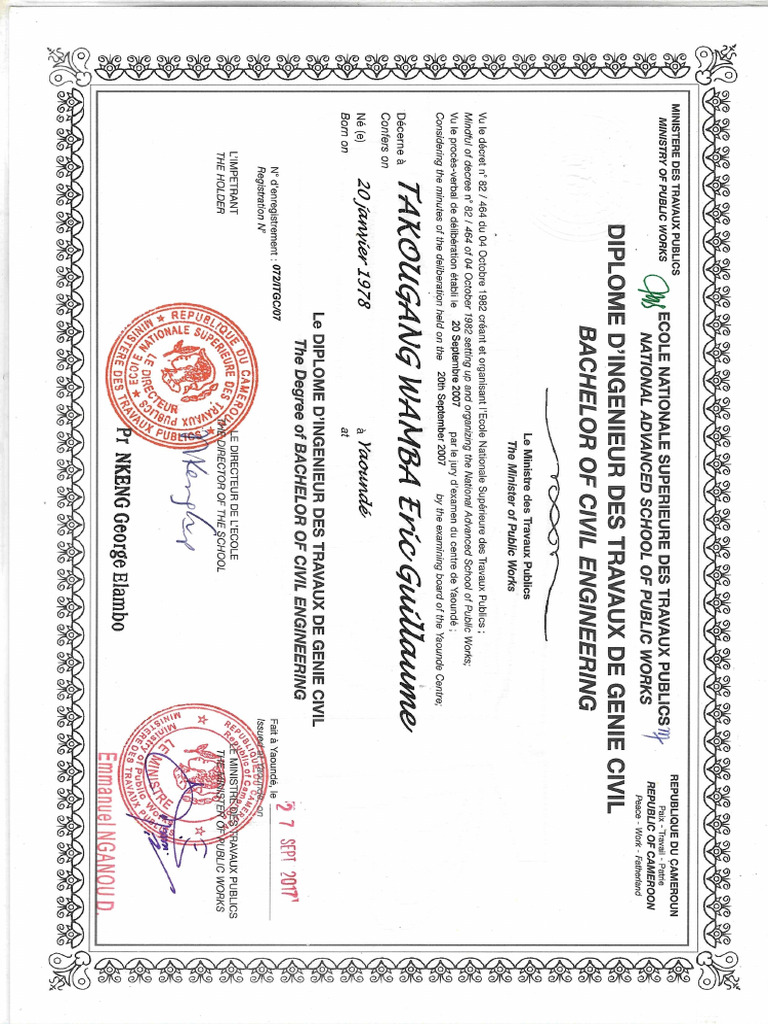 Diplome D'Ingénieur Des Travaux Du Génie Civil | PDF