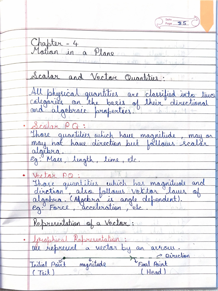 Motion in A Plane Class 11 Notes | PDF