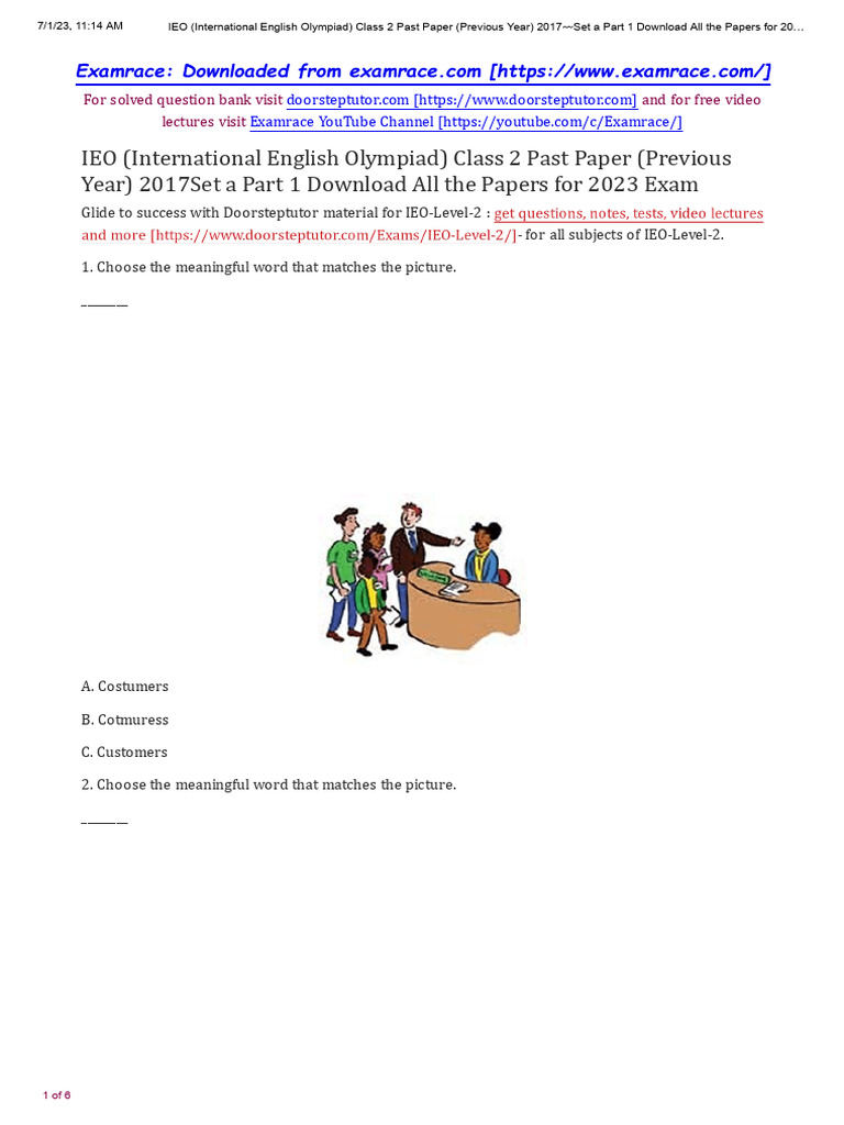 IEO Class 2 Past Paper 2017 Download | PDF | Science & Mathematics ...